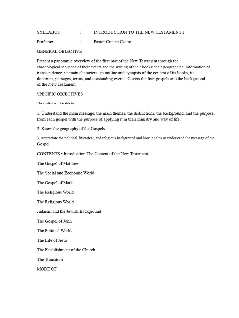 1 Overview of The New Testament | PDF | Jesus | Gospels