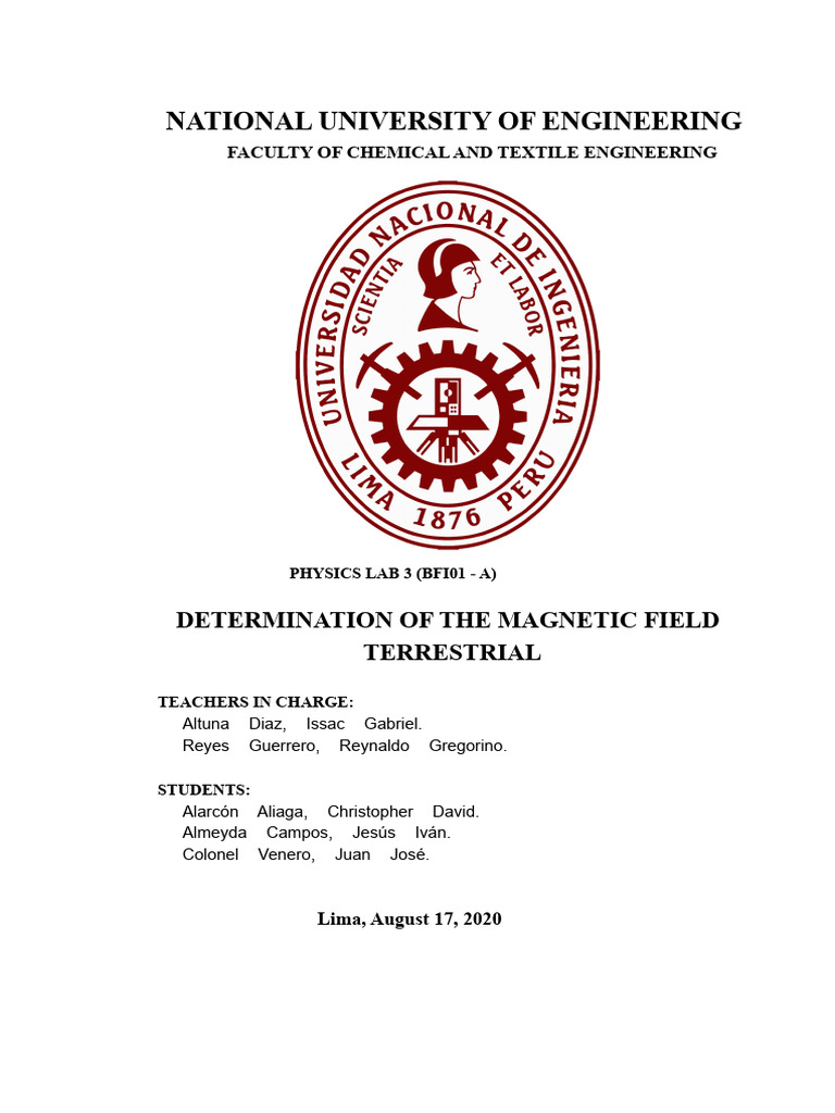 Physics 3 - "Determination of The Earth's Magnetic Field". FIQT - UNI | PDF | Earth's Magnetic ...
