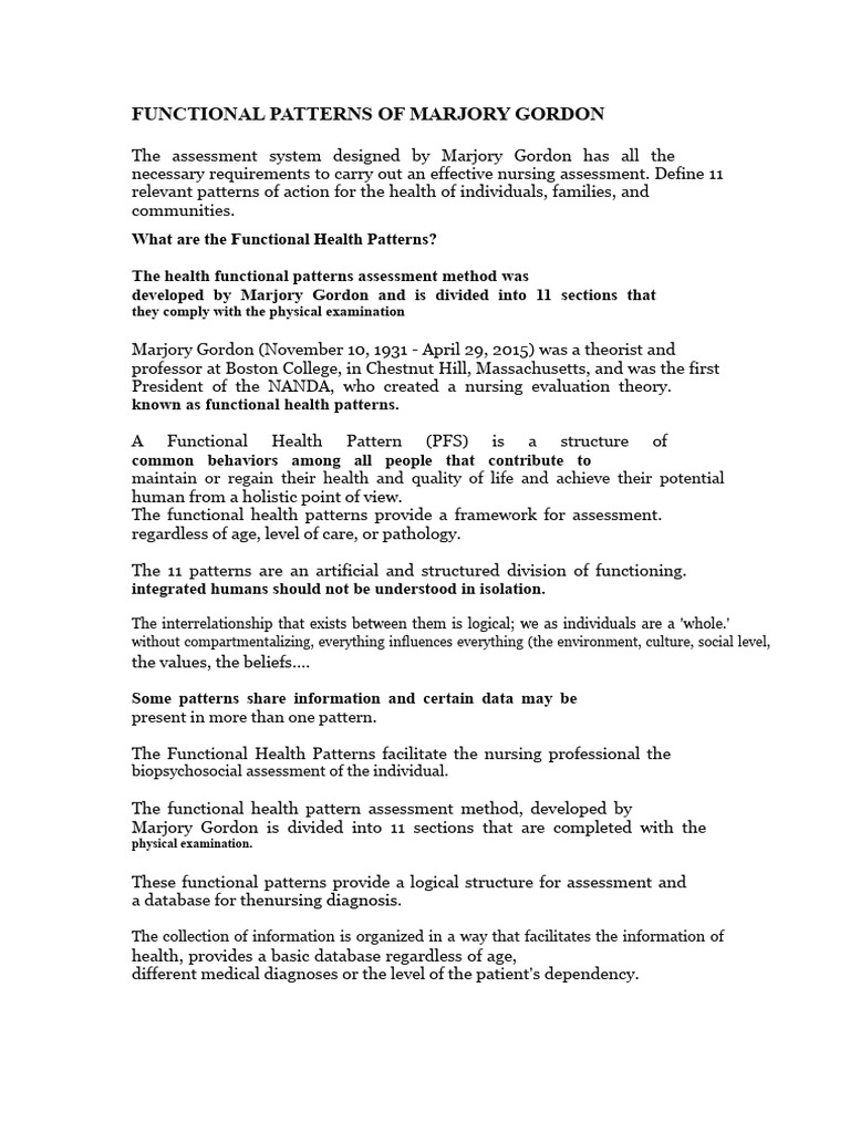 Functional Patterns of Marjory Gordon | PDF | Sleep | Urinary Incontinence