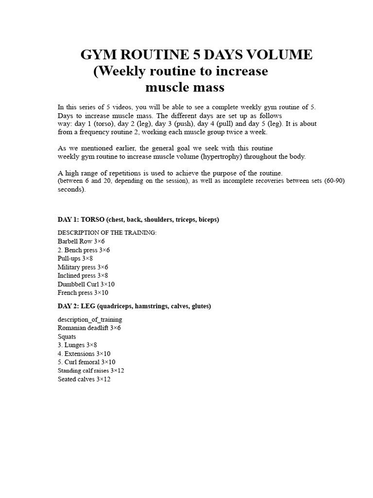 Gym Routine 5 Days Volume | PDF