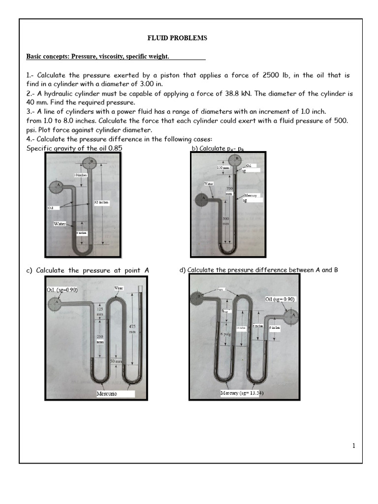 Fluid Mechanics Problems and Solutions | PDF | Pressure | Pump