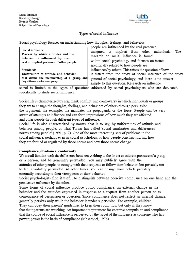 Summary Chapter 7 Social Influence | PDF | Conformity | Social Psychology