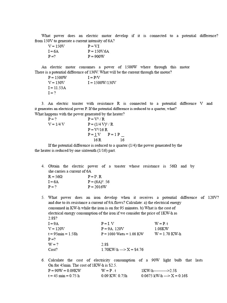 Ohm's Law Exercises | PDF | Watt | Voltage