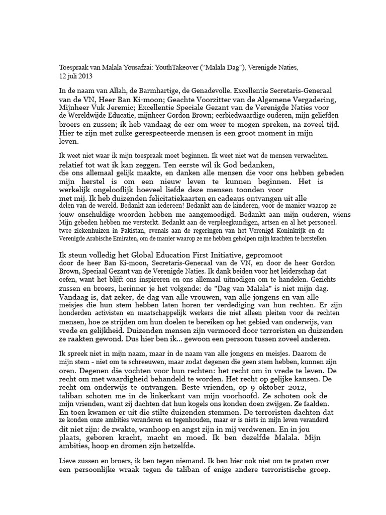 Toespraak Van Malala Yousafzai | PDF