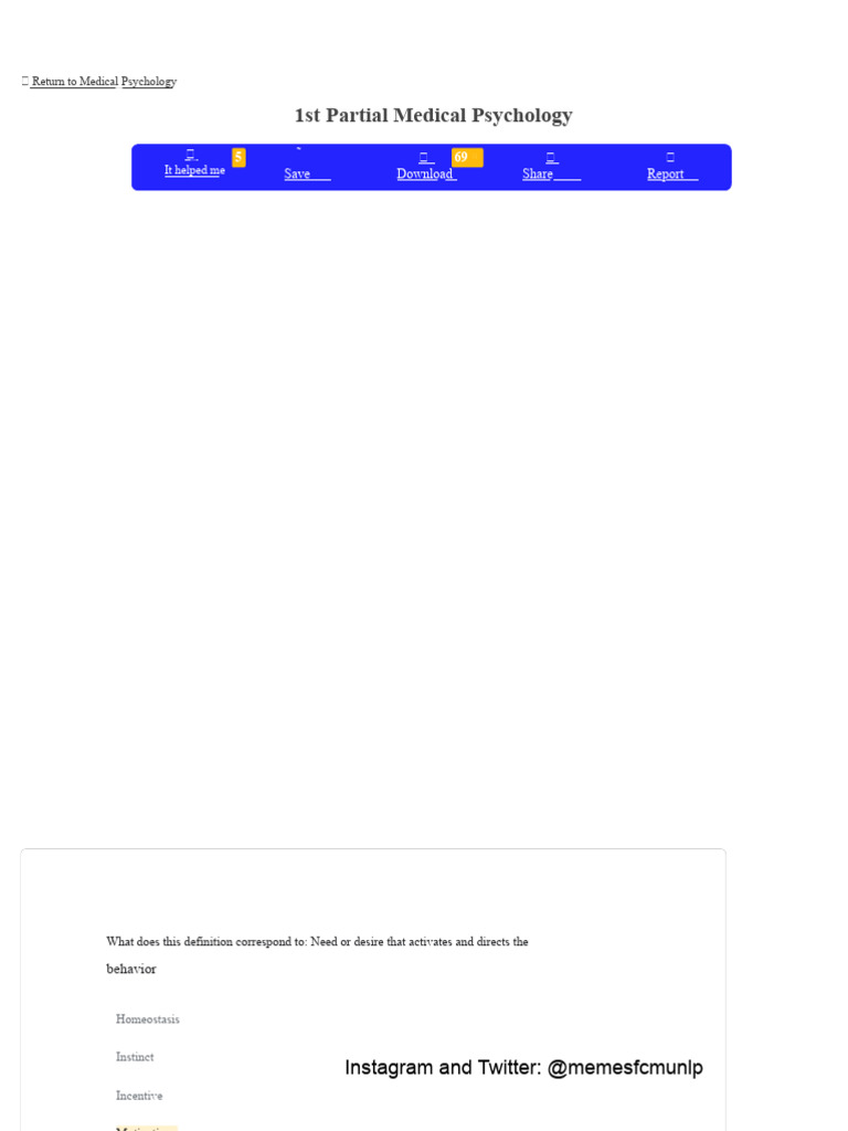 Partial Exam Model - Medical Psychology (Medicine - UNLP) - 3 | PDF ...