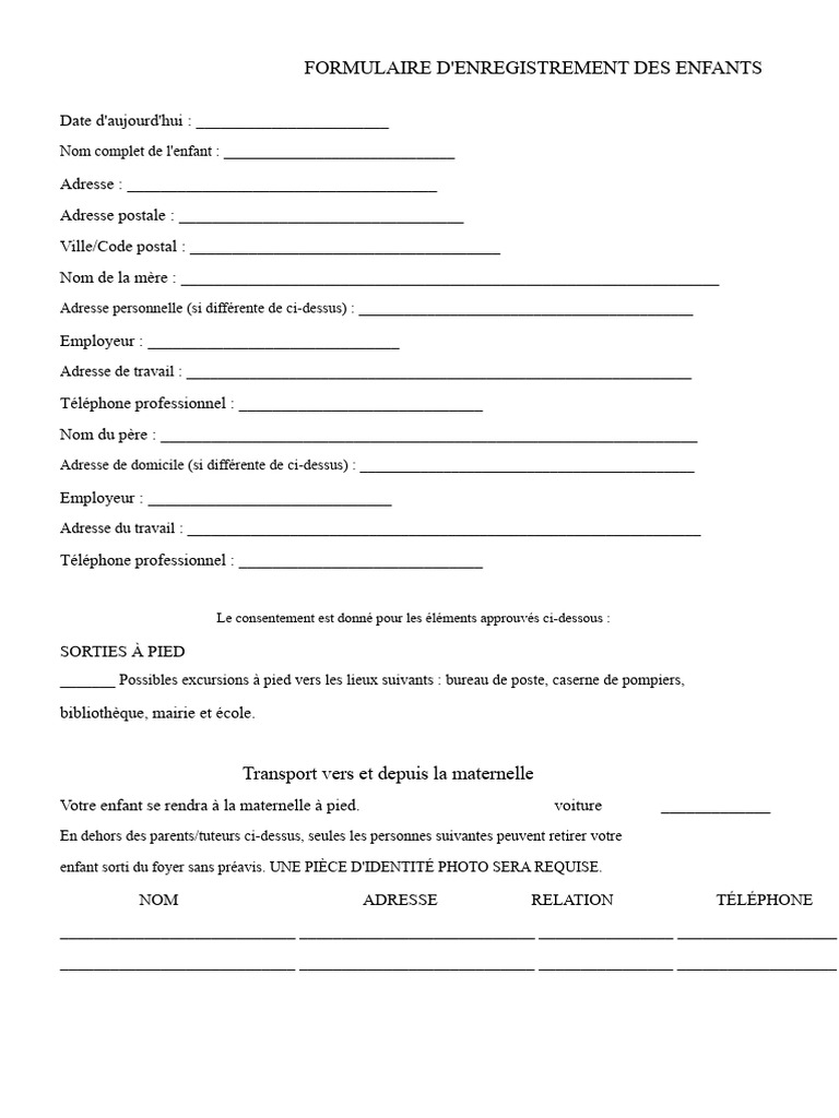 Formulaire d'inscription pour enfants | PDF | Médecine