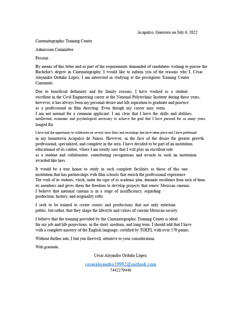 Letter of Reasons CCC | PDF