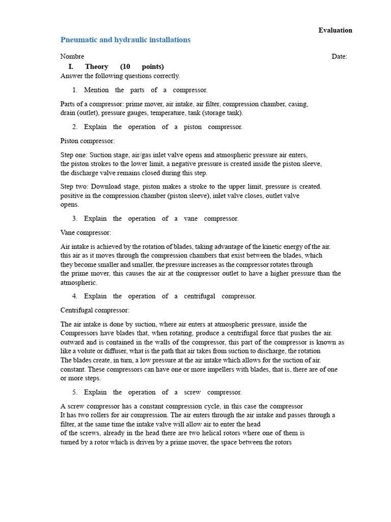 Basic Pneumatics Questionnaire | PDF | Valve | Machines