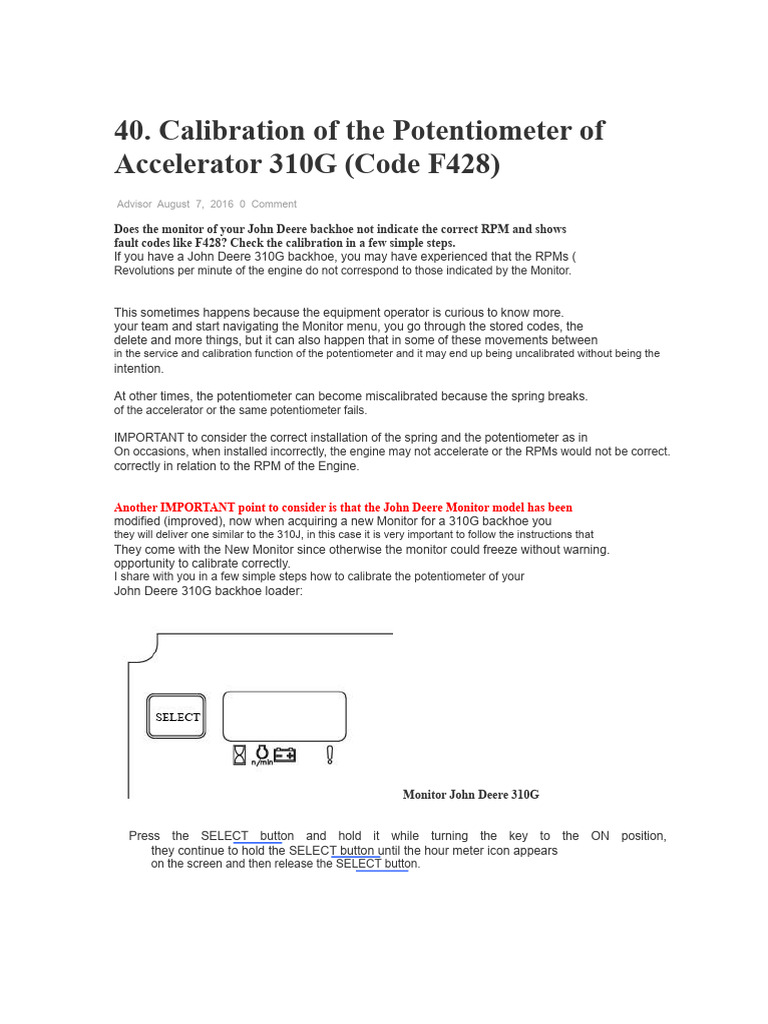 Calibration of The Accelerator Potentiometer 310G (Code F428) | PDF ...