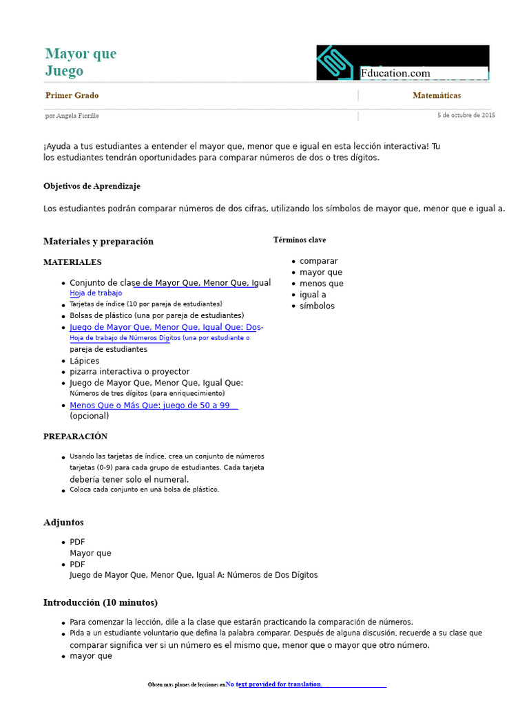 Juego de Mayor Que Menor Que Igual A PDF | PDF