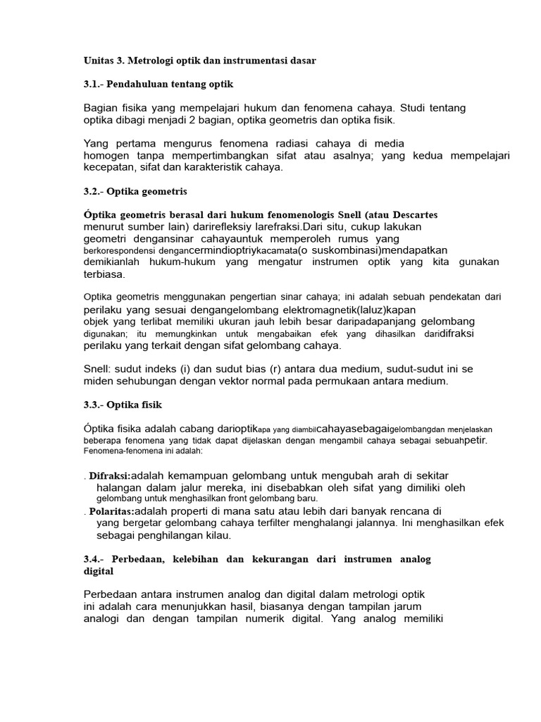 Unit 3 - Metrologi Optik Dan Instrumentasi Dasar | PDF