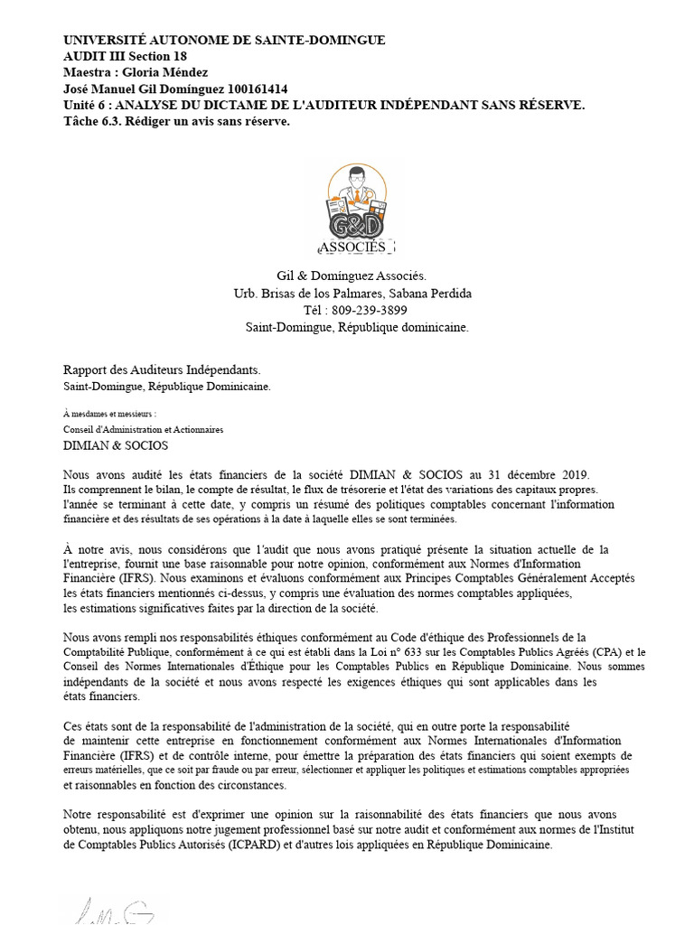 Analyse de l'Audit sans Réserve de DIMIAN | PDF | Comptabilité | Audit