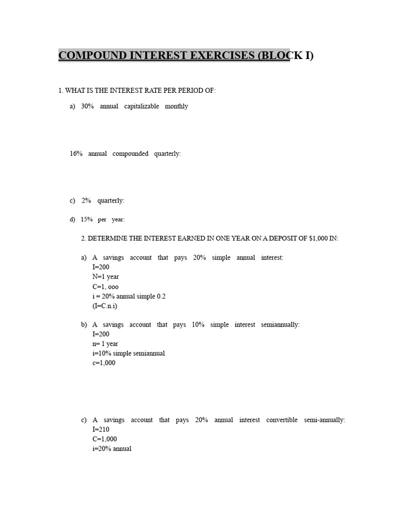 Compound Interest Exercises | PDF | Interest | Compound Interest