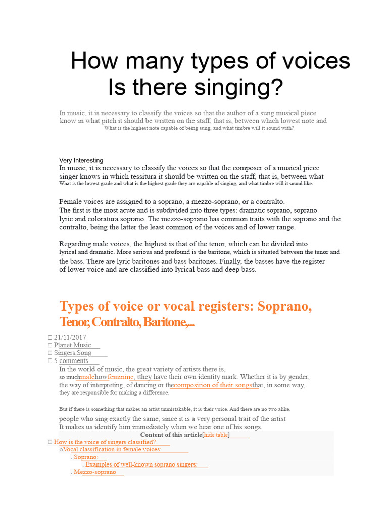 How Many Types of Voices Are There in Singing | PDF | Human Voice ...