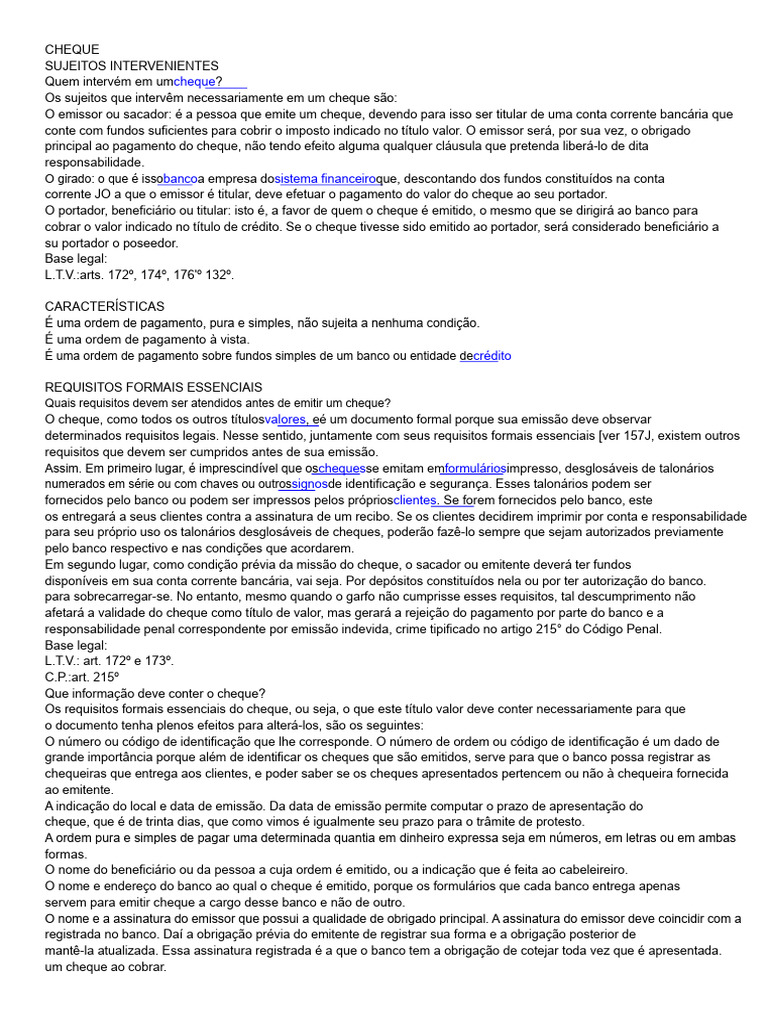 CHEQUE No Peru | PDF | Cheque (banco) | Conta de transação