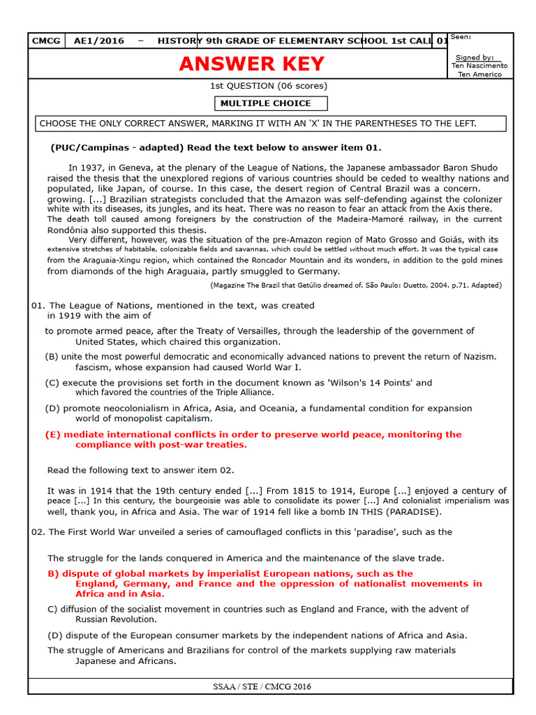 Answer Key Ae1 History 9th Grade-Ok-Not | PDF | Russian Empire | World ...