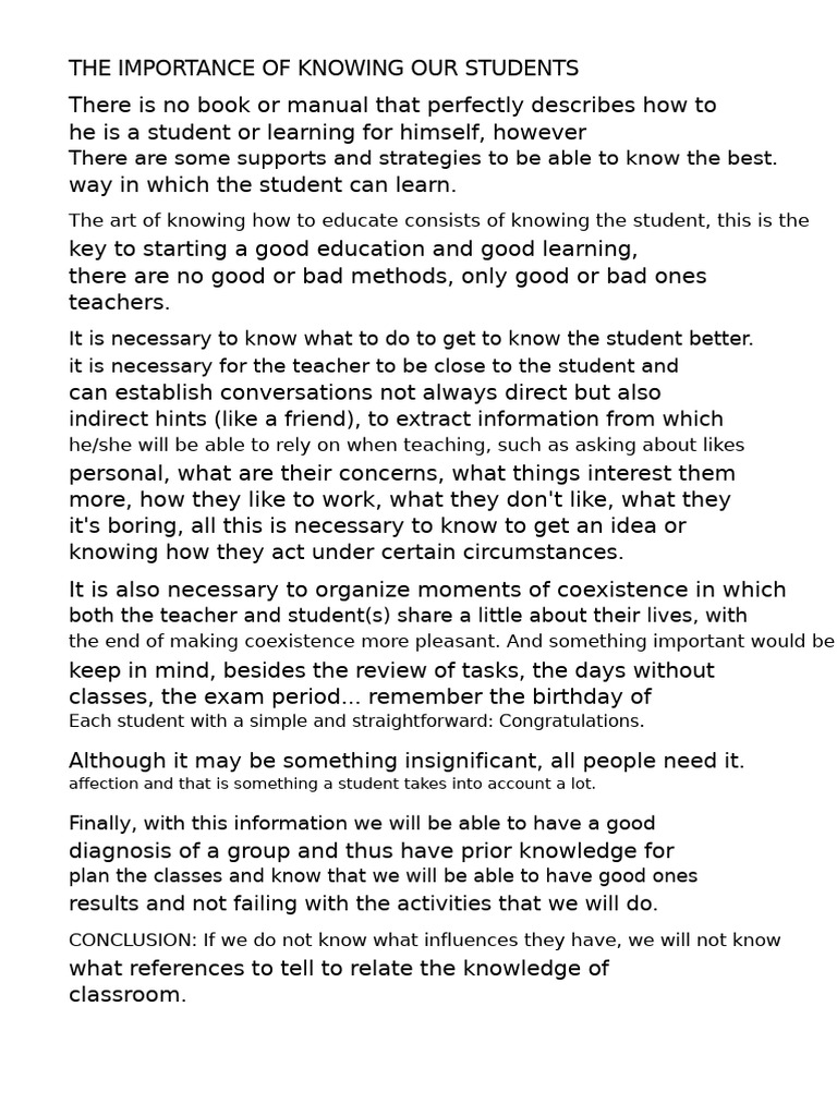 The Importance of Knowing Our Students | PDF