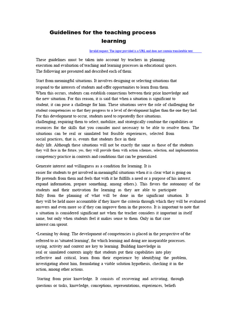 Guidelines For The Teaching and Learning Process | PDF | Learning | Knowledge
