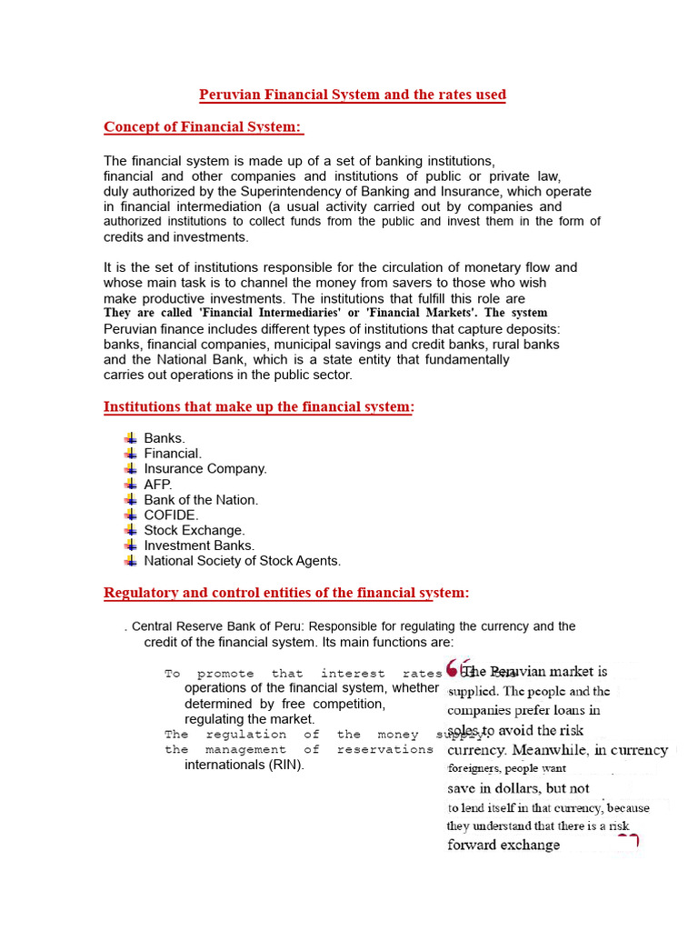 Peruvian Financial System and The Rates Used | PDF | Interest | Banks