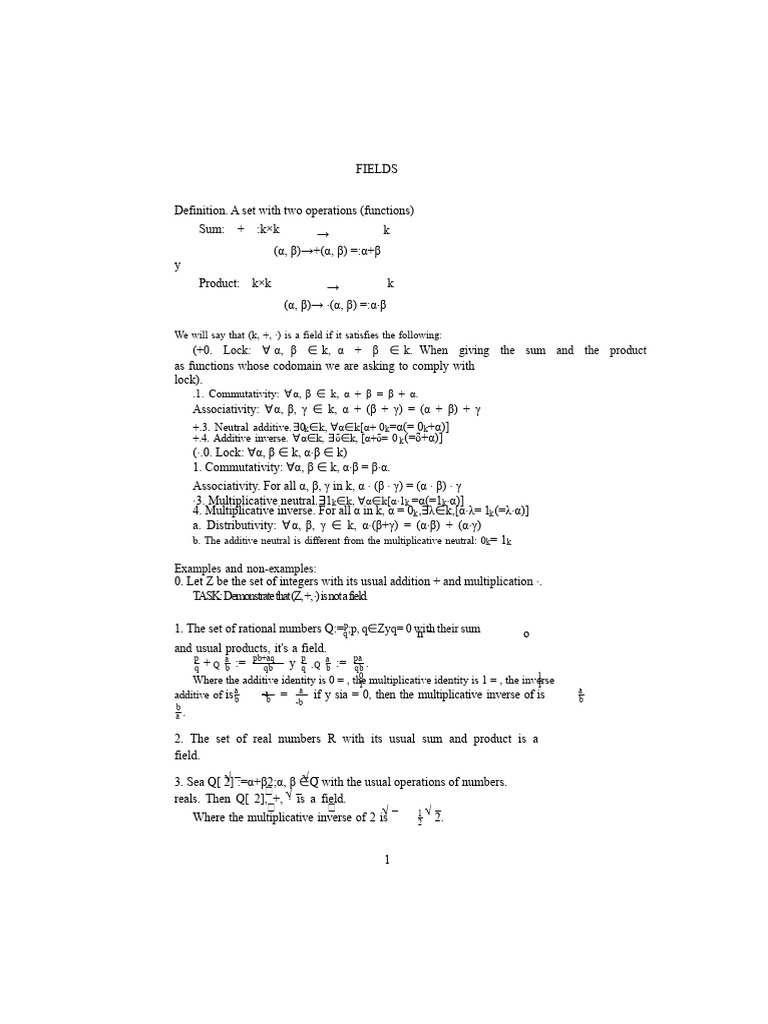 Understanding Fields in Mathematics | PDF | Function (Mathematics ...