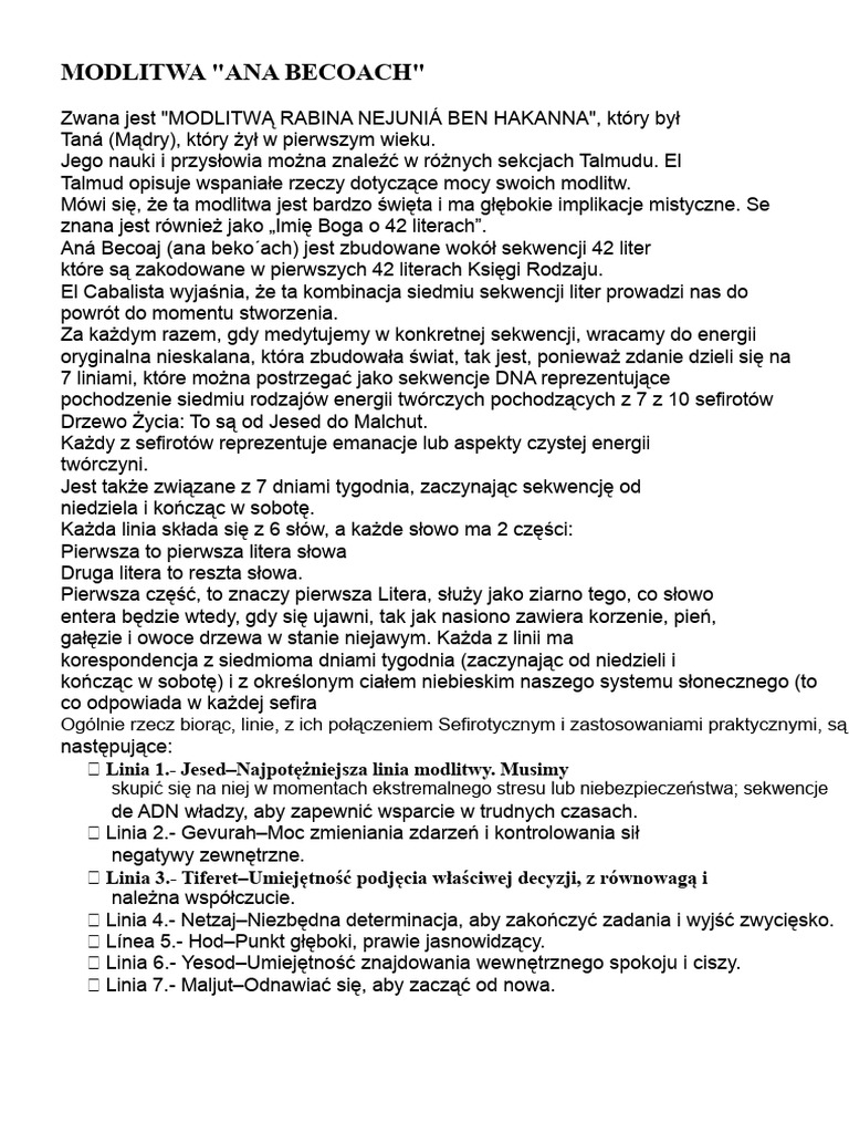 Modlitwa Ana Becoach | PDF