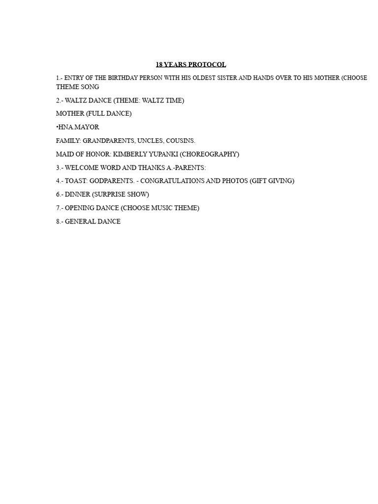 18th Birthday Celebration Protocol | PDF
