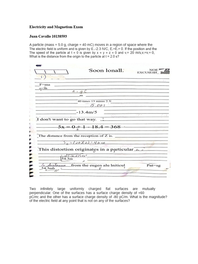 Evidence of Electricity and Magnetism Exam | PDF