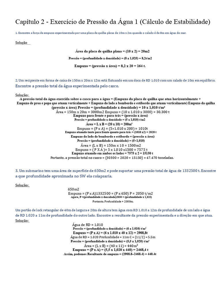 Cálculo de Estabilidade | PDF | Flutuabilidade | Pressão
