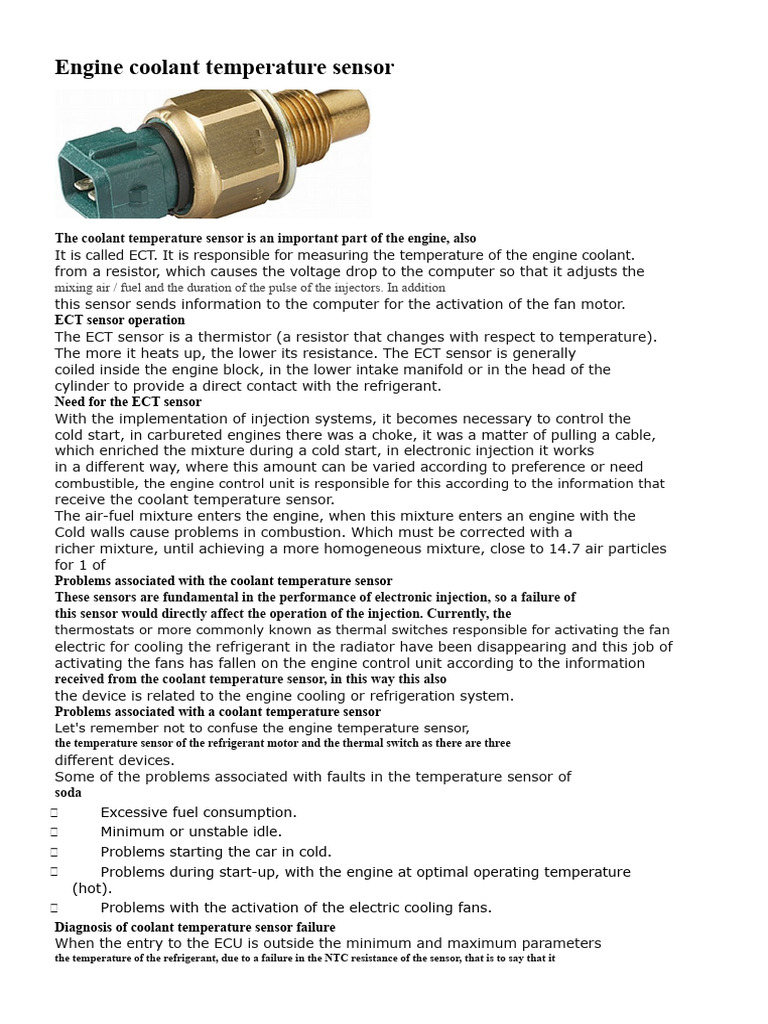 Engine Coolant Temperature Sensor Guide | PDF | Fuel Injection | Engines