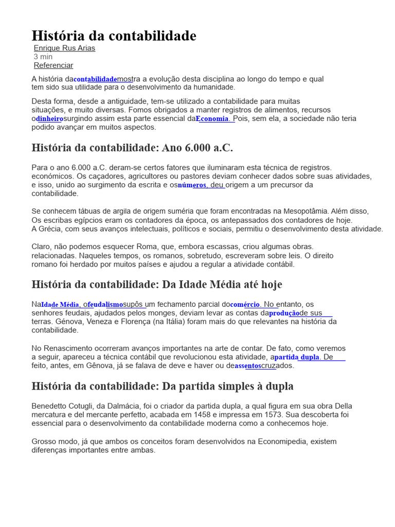 História Da Contabilidade | PDF | Contabilidade | Escrita