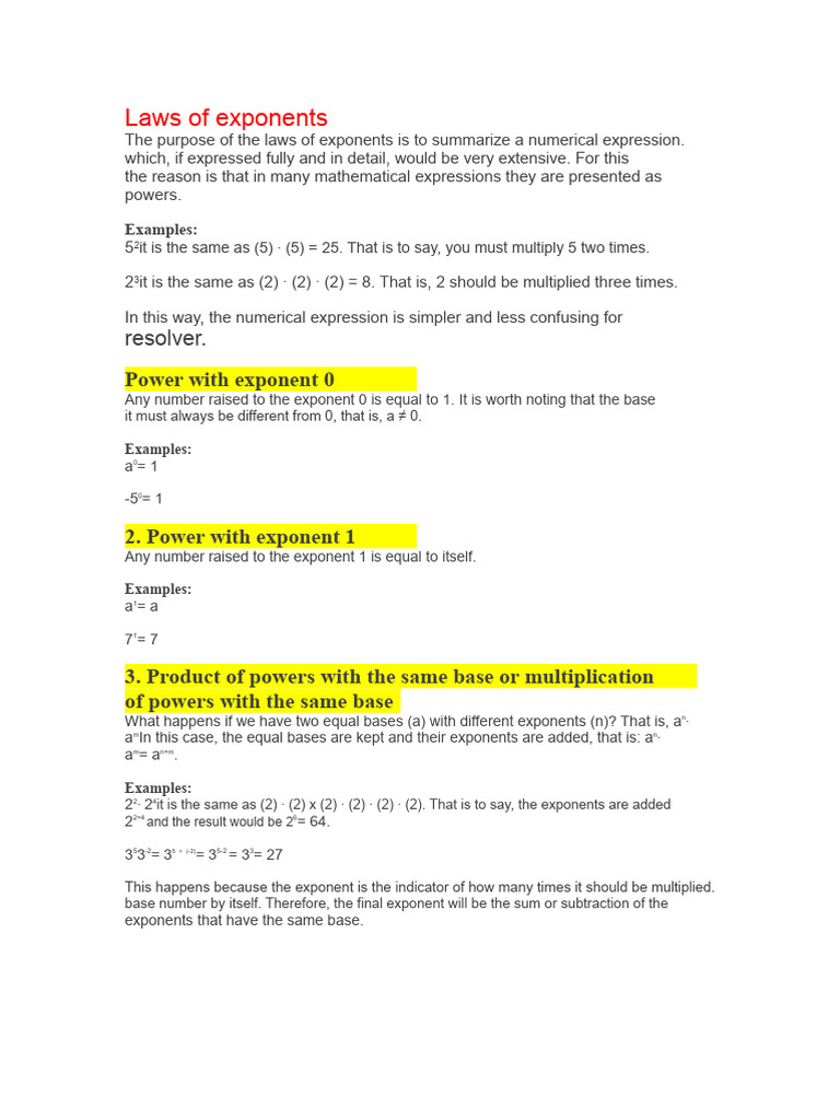 Laws of Exponents | PDF | Exponentiation | Multiplication