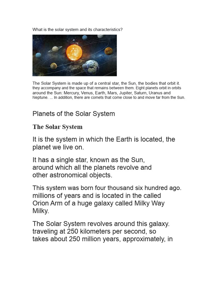 What Is The Solar System and Its Characteristics | PDF | Solar System ...