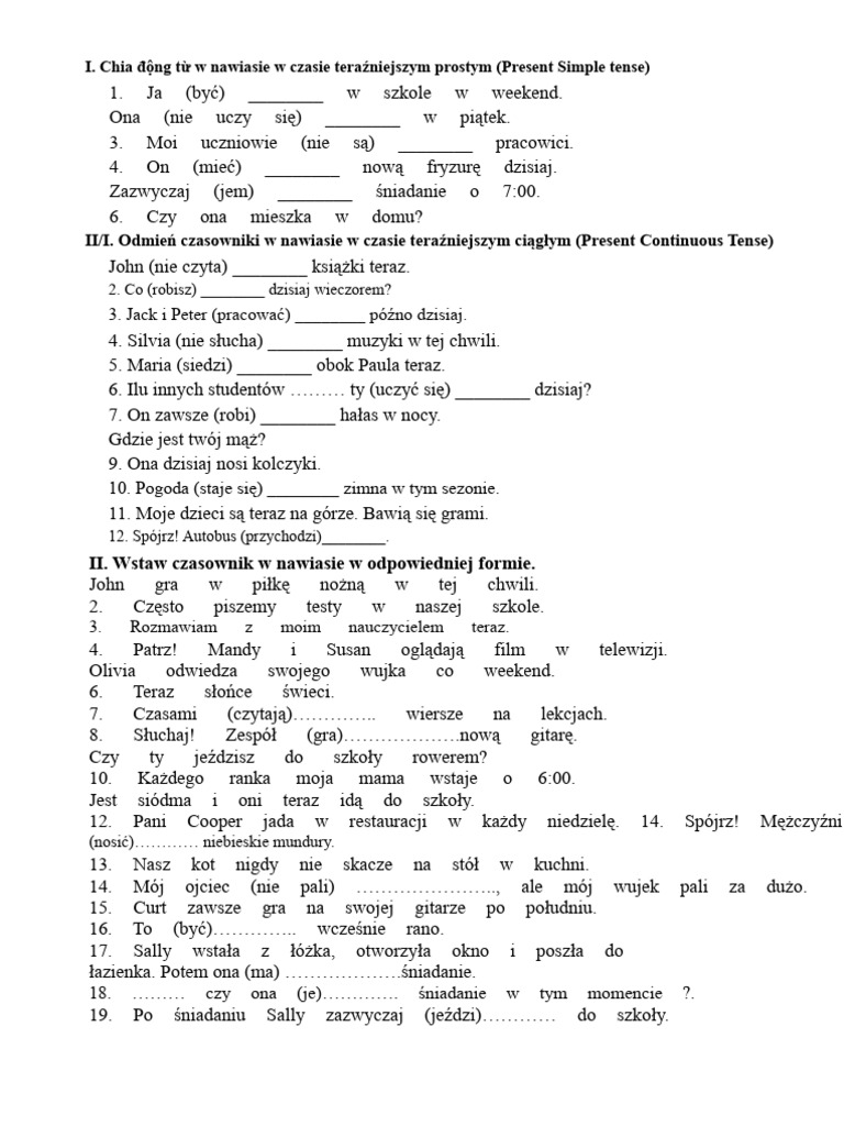 Bai Tap Thi Hien Tai Don Va HTTD | PDF