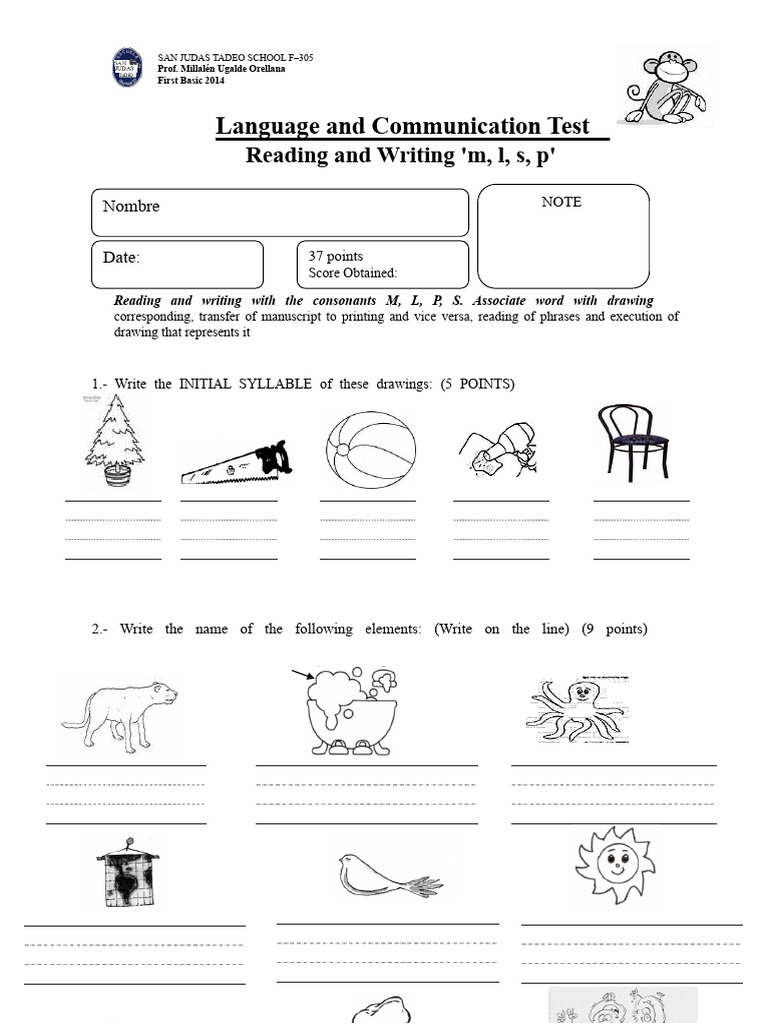Formative Evaluation Letters M L S and p2 | PDF | Linguistics