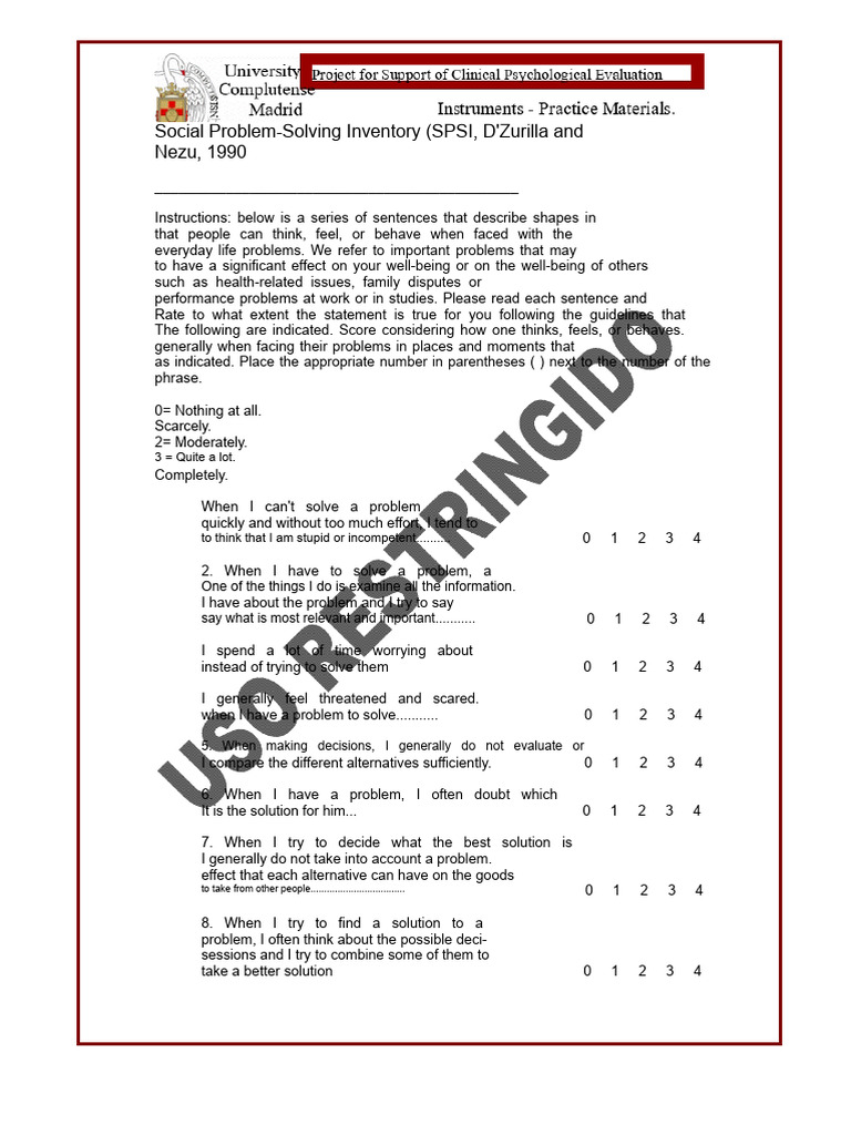 Social Problem-Solving Inventory Guide | PDF | Decision Making ...