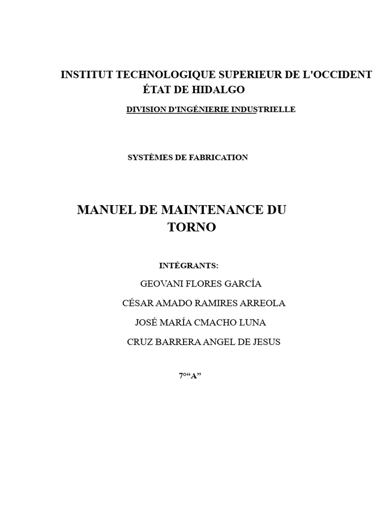 Manuel D'entretien Du Tour | PDF | Optimisation mathématique