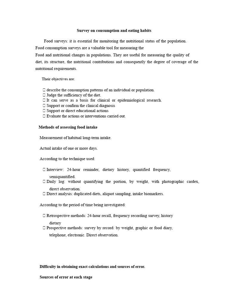 Survey On Consumption and Eating Habits | PDF | Foods | Nutrition