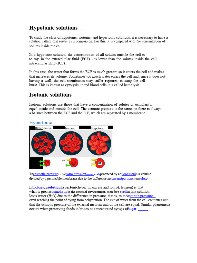 Understanding Hypotonic, Isotonic, and Hypertonic Solutions | PDF