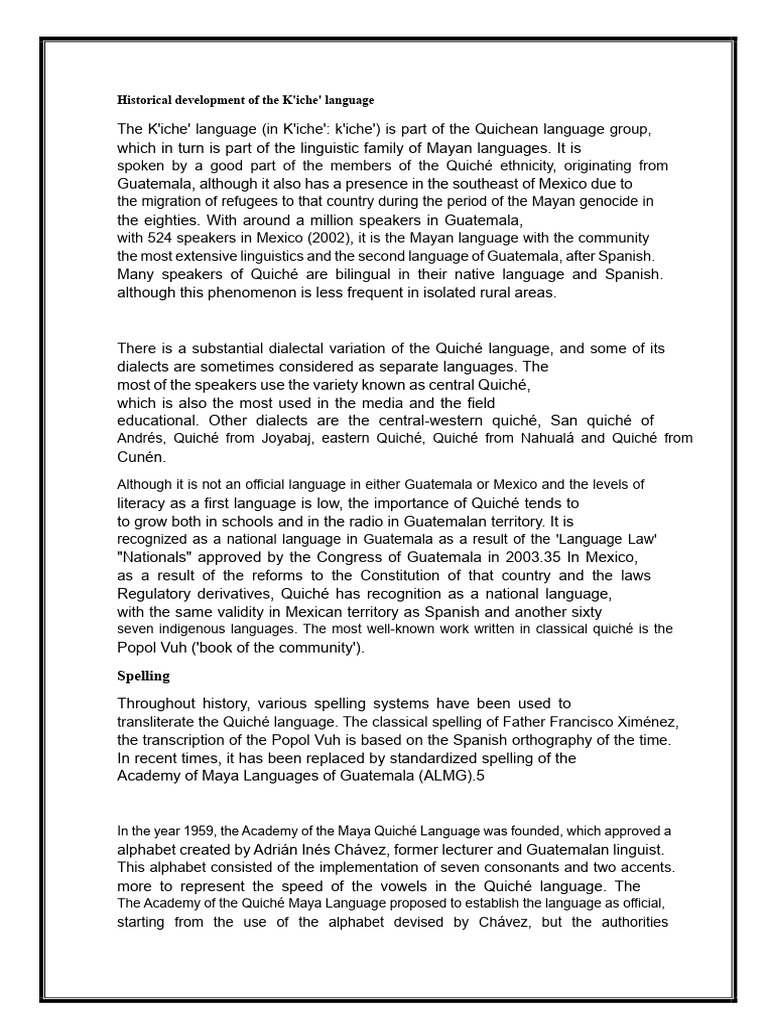 Historical Development of The K'iche' Language | PDF | Linguistics ...