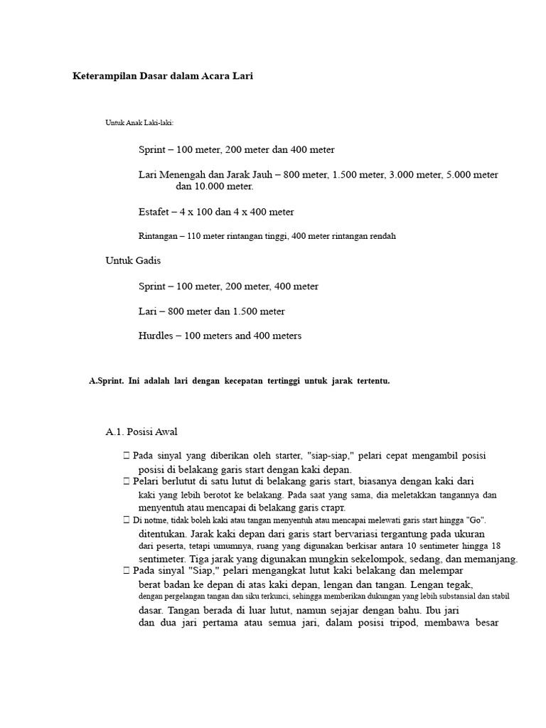 Keterampilan Dasar Dalam Acara Lari | PDF