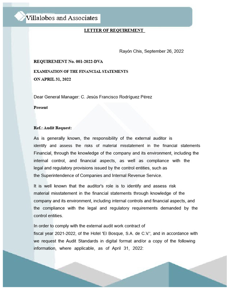 Letter of Requirement | PDF | Internal Control | Audit
