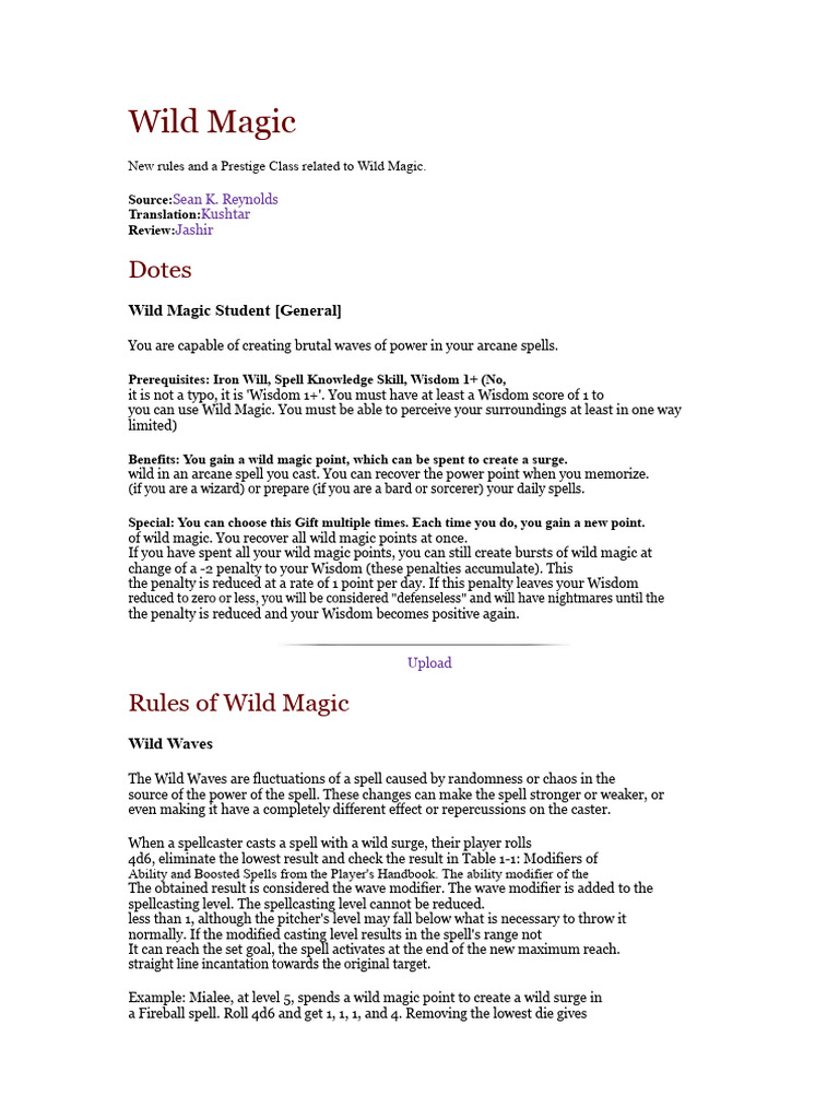Wild Magic | PDF | Dungeons & Dragons | Fantasy Role Playing Games