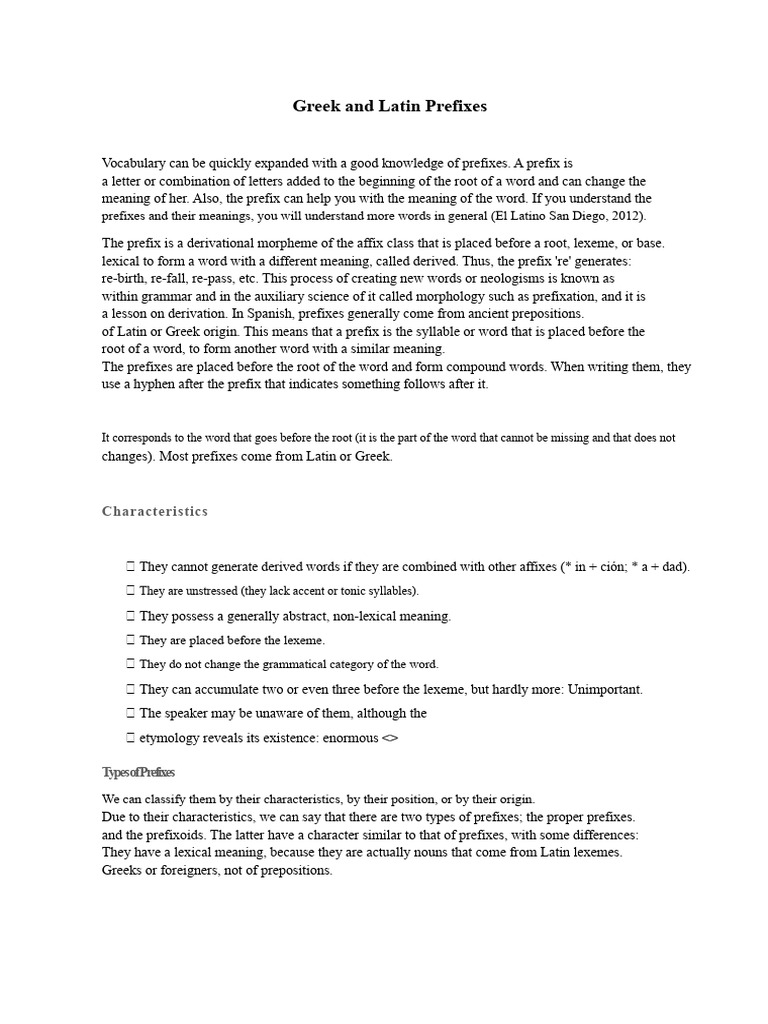 Greek and Latin Prefixes | PDF | Word | Semantic Units