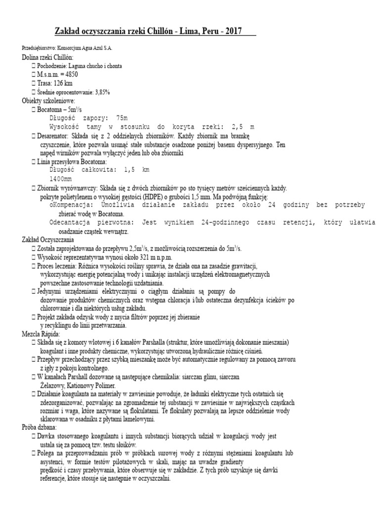 Zakład Oczyszczania Rzeki Chillón - Lima, Peru - 2017 | PDF