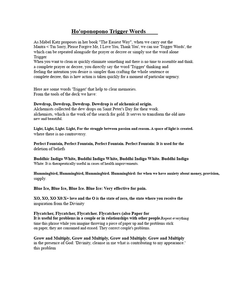 Trigger Words for Ho'oponopono | PDF | Spirituality