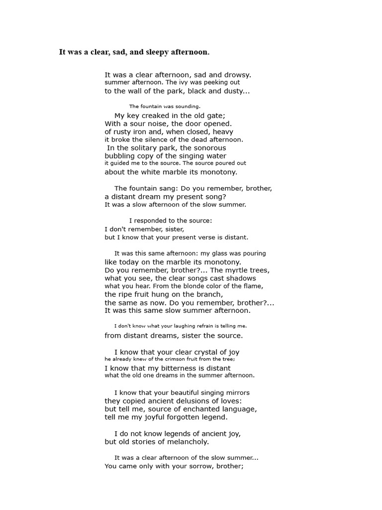 It Was A Clear, Sad, and Sleepy Afternoon. | PDF | Poetry | Metre (Poetry)