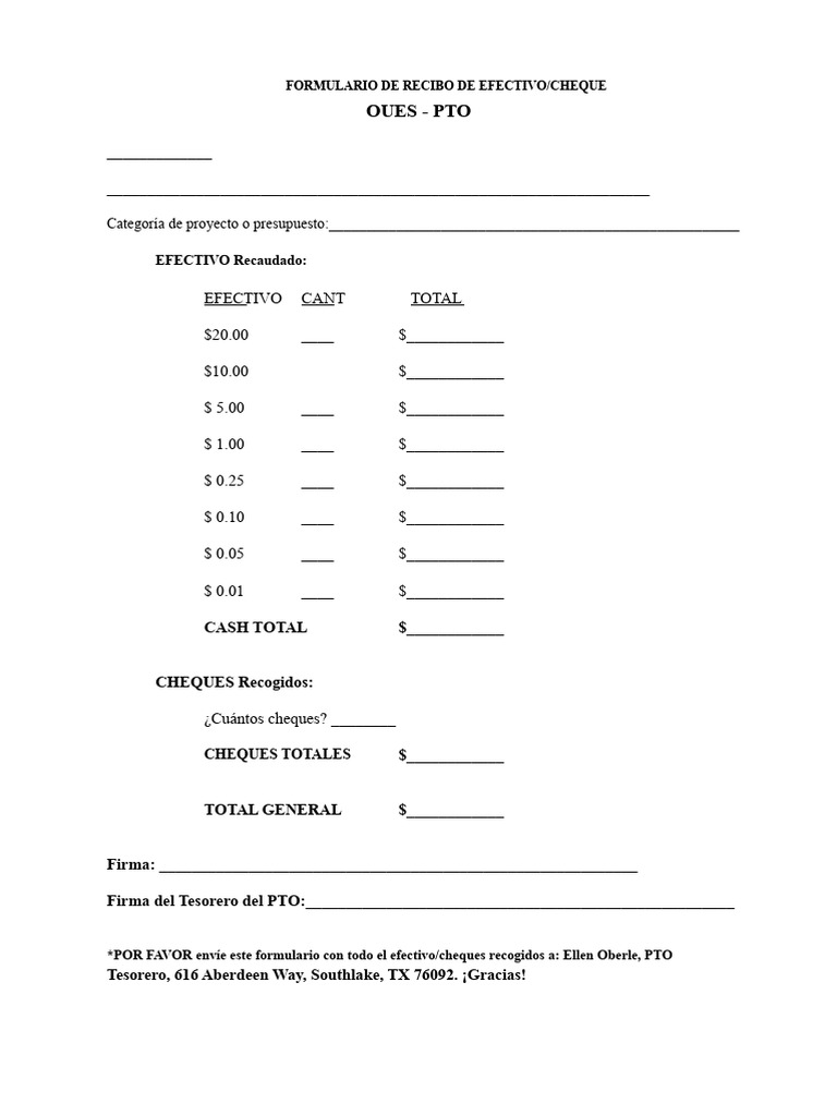 Formulario de Recepción de Efectivo y Cheque | PDF