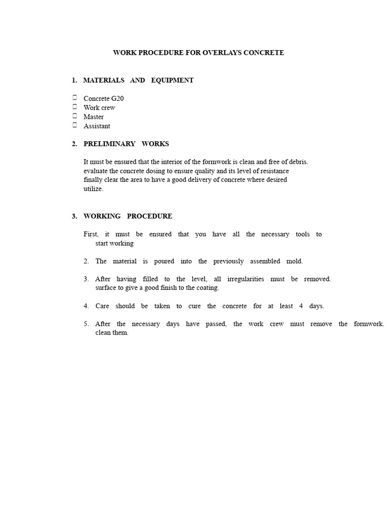 Work Procedure For Concrete Overlays | PDF