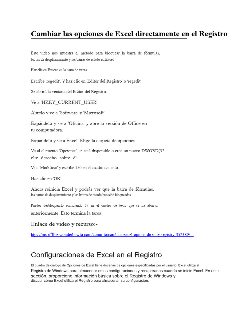Registro de Excel | PDF | Microsoft Excel | Registro de Windows