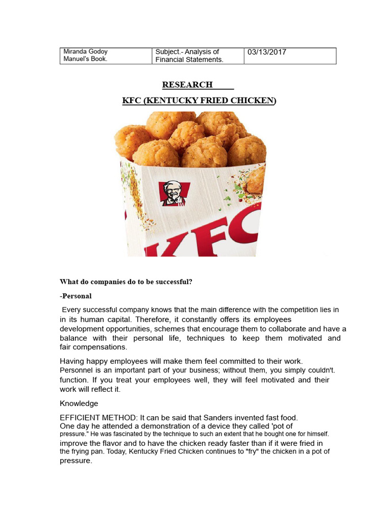 KFC Financial Statement Analysis | PDF | Cooking | Foods